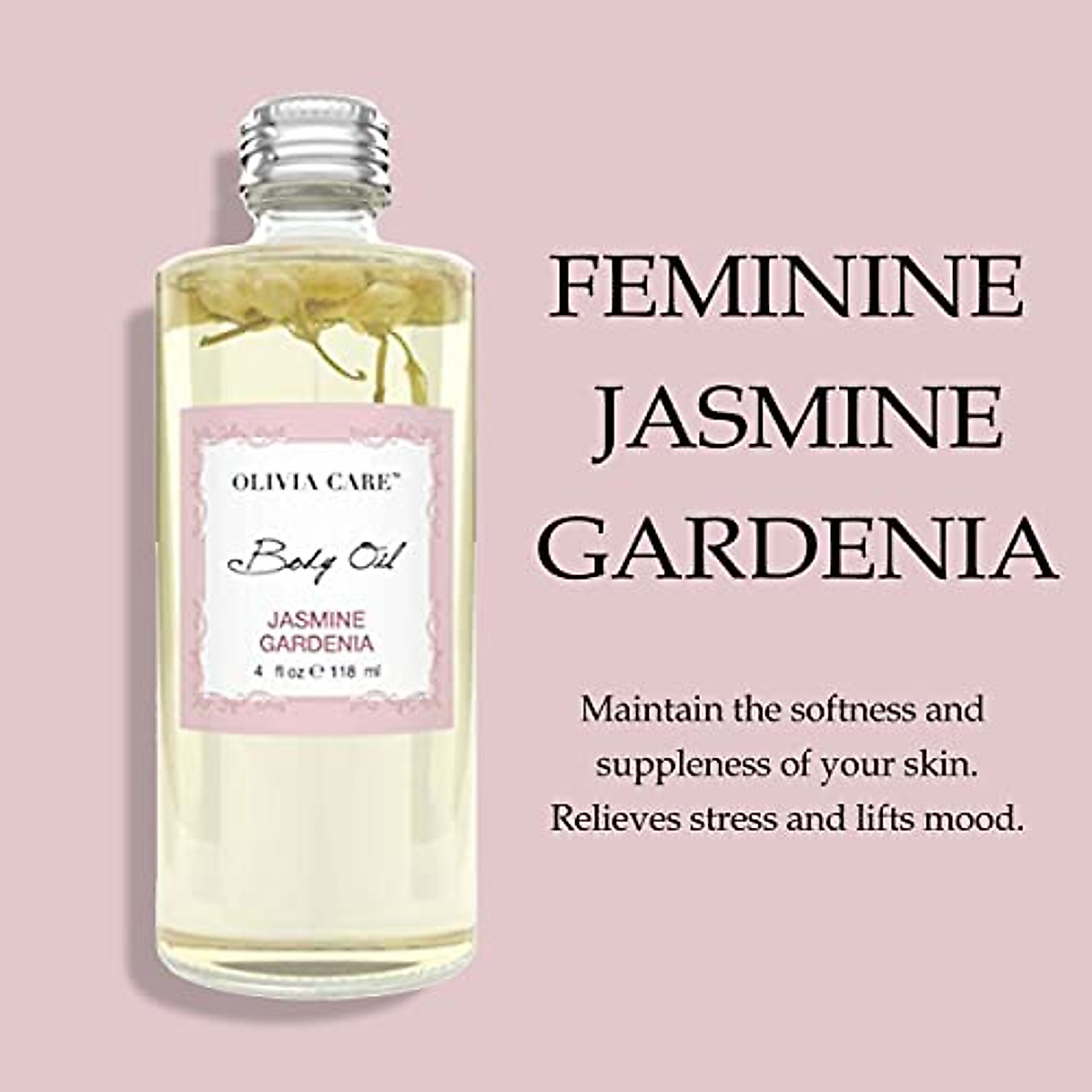 Olivia Care Jasmine Gardenia Body Oil Vegan & Natural Oil For Women | Hydrating & Moisturizing After Bath Oil - with VITAMIN E, K & Omega Fatty Acids Reduce Dry Skin - 4 OZ