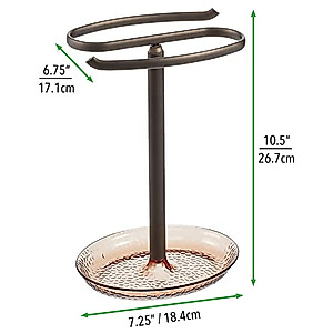 mDesign Steel Fingertip Towel Rack Stand with Base Tray - Towel Holder, Towel Bar for Bathroom, Kitchen, Powder Room - Holds Hand Towel, Washcloths - Rain Collection - Bronze/Brown