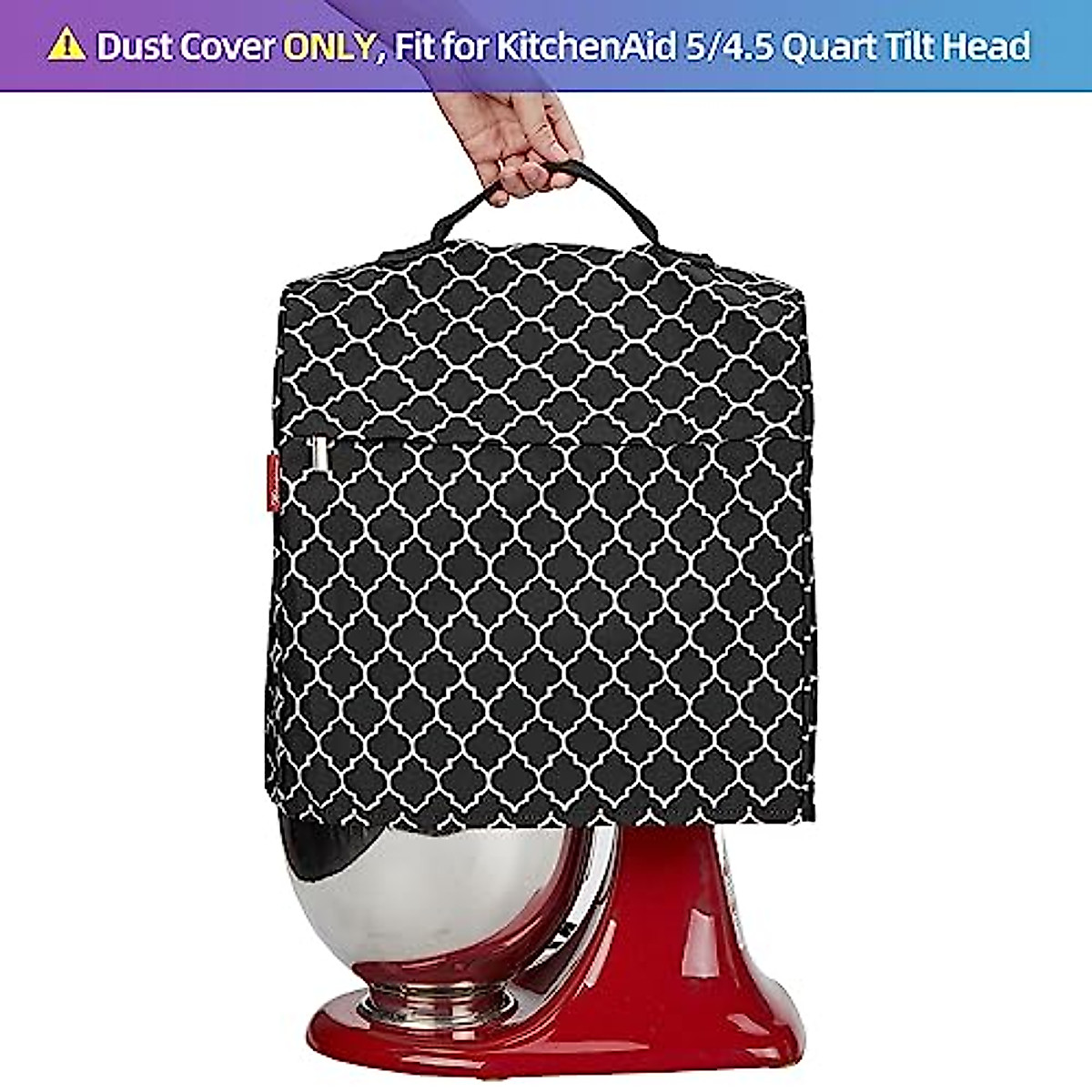 NICOGENA Stand Mixer Cover Compatible with KitchenAid 5/4.5Quart Tilt Head, Dust Cover with Zipper Pocket for Accessories, Lantern Black