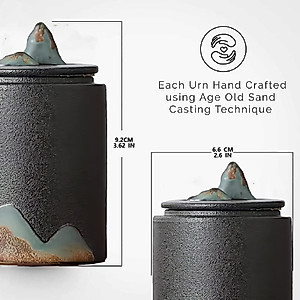 NS Online Black Small Urn Ashes Keepsake - 3.5 inches Ceramics Sharing Small Mountain Urn, Capacity 10 Cubic inches Memorial urn for Human, Pets - Qnty 1