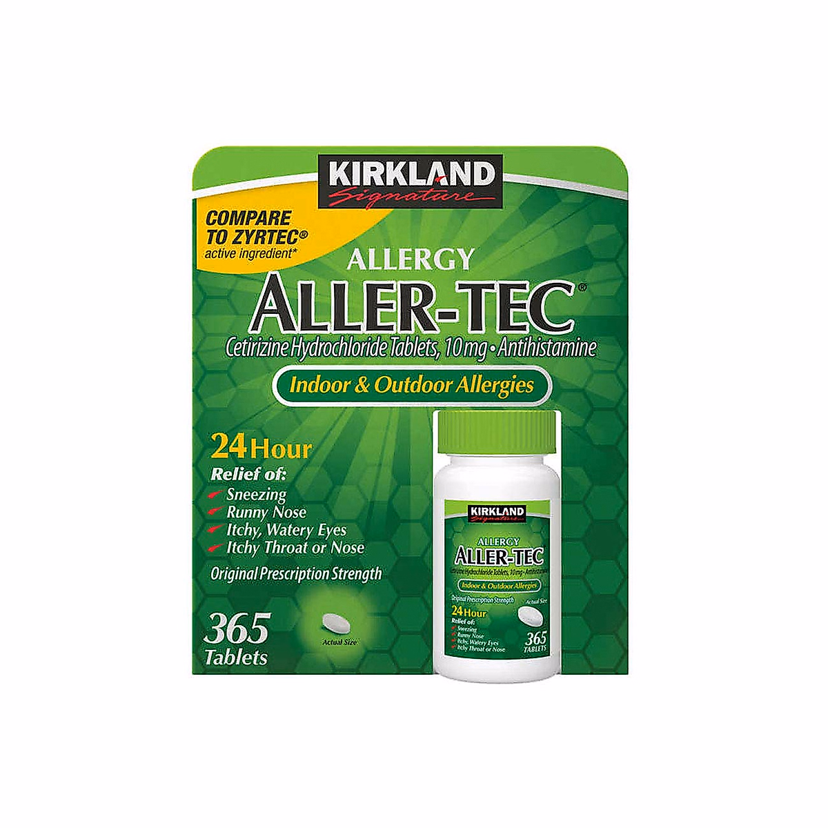 Kirkland Signature Aller-Tec Cetirizine Hydrochloride Tablets, 10 mg, 365 Count