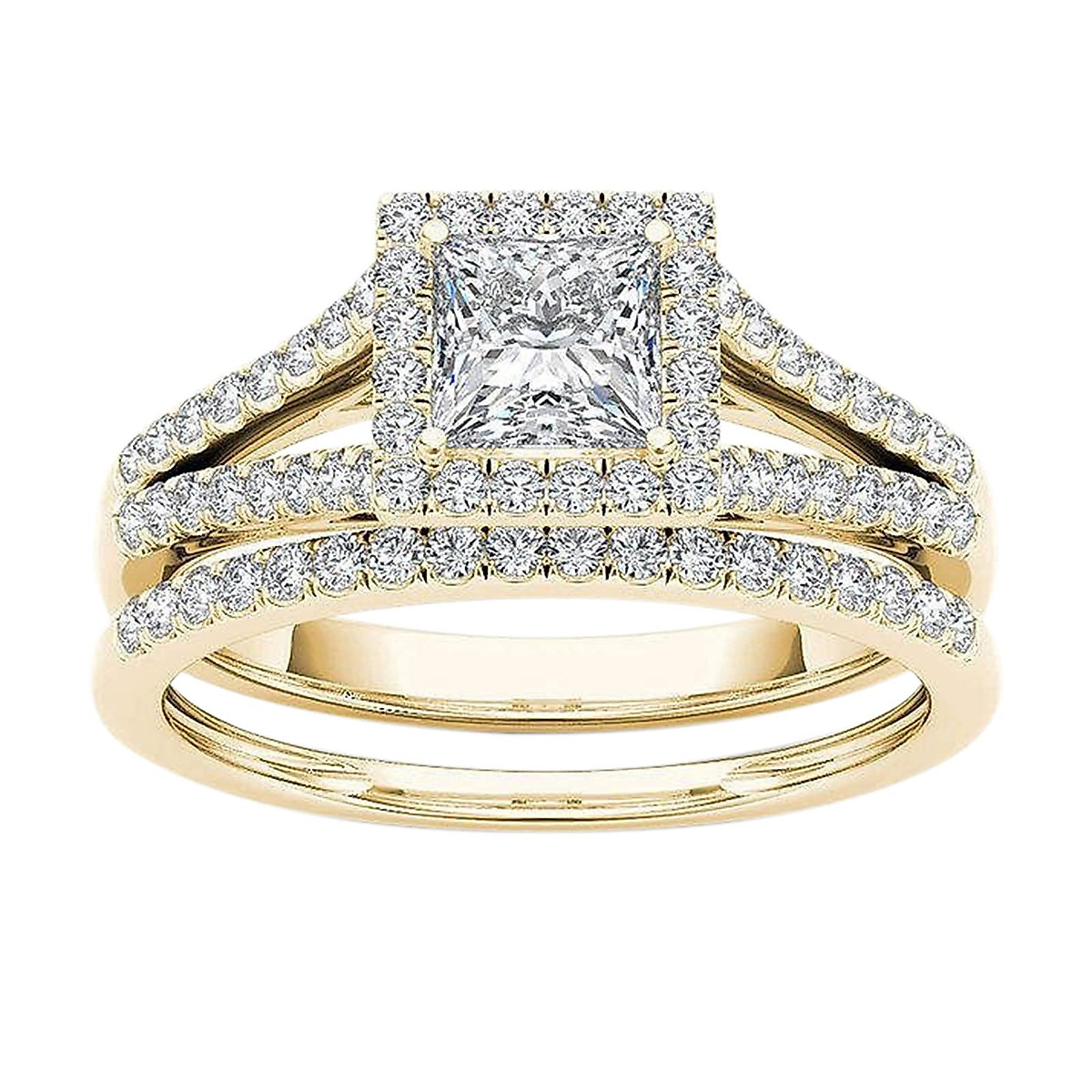 Women's Square Simulated Diamond Ring CZ Engagement Ring Zircon Wedding Band Elegant Jewelry (Gold, 8)