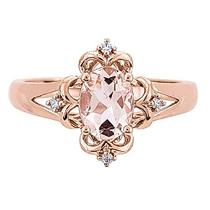 Gin & Grace 10K Rose Gold Natural Diamond & Genuine Morganite Statement Propose Promise Ring for Women