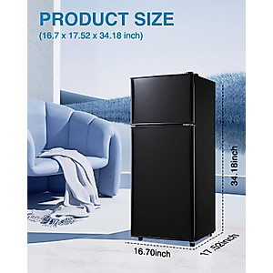 EUASOO KB FLS-80-Black 3.5Cu.Ft Compact, Small Refrigerator with Freezer, Retro Fridge with Dual Door, 7 Level Adjustable Thermostat for Garage, Dorm,Bedroom, Office, Apartment, Black