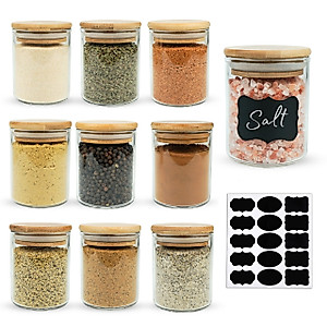 Spice Jar Set - 6oz Glass Spice Jars with Bamboo Lids and Labels, Perfect for Seasoning Containers, Food Storage, and Kitchen Spice Organization, Glass Spice Jars with Lids and Stickers, 2.5mm Thick
