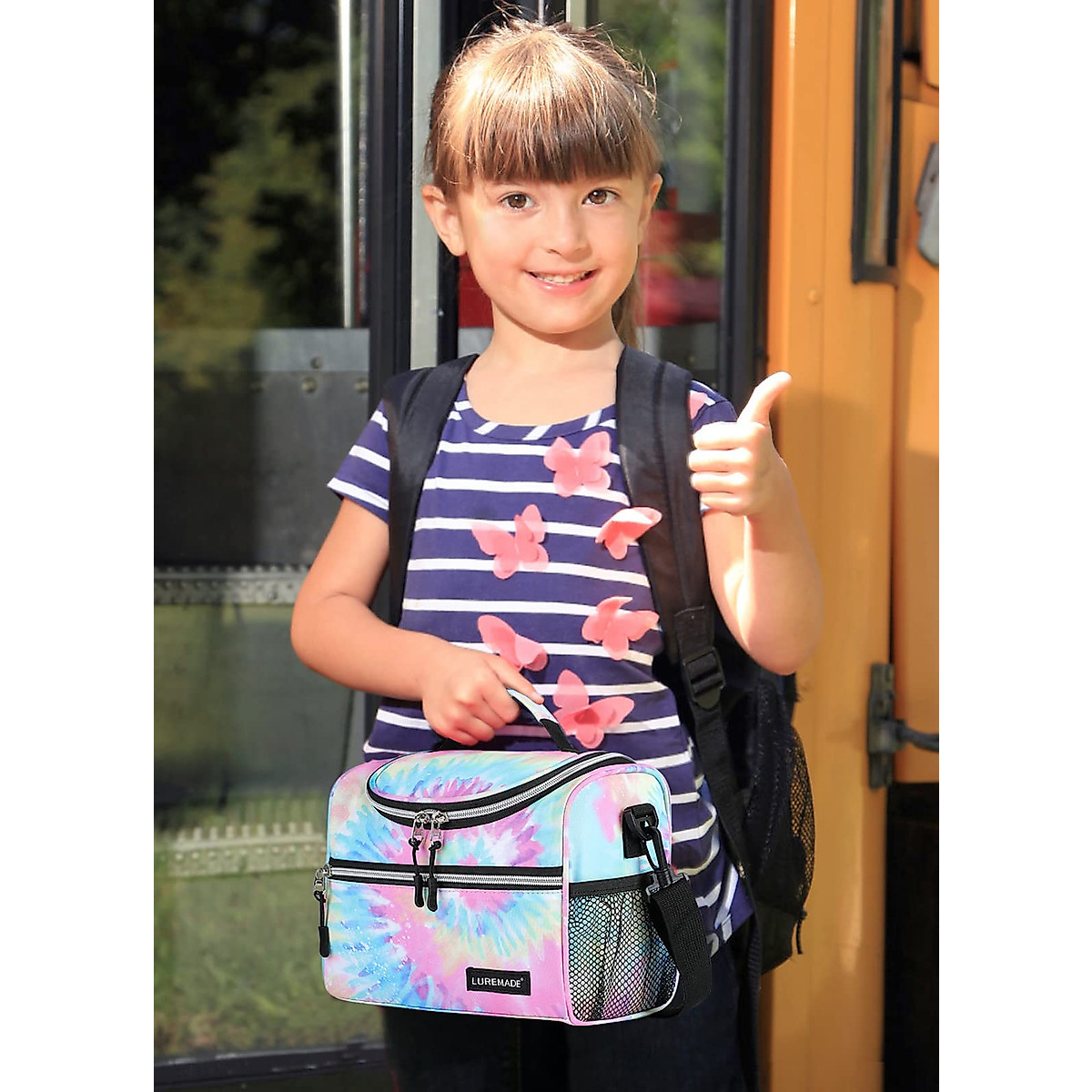 LUREMADE Kids Insulated Lunch Box for Girls Lunch Bag Women Boys Toddler Teen School Daycare Kawaii Cute Travel bags (Rainbow Tie-Dye)