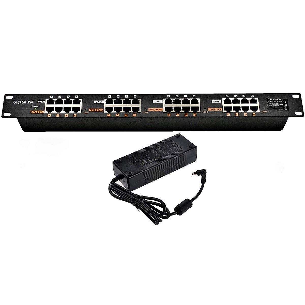 PoE Texas GPOE-16A-48v120w | Passive 802.3af Power Over Ethernet Injector for 16 PoE Cameras, IP Phones, WiFi Access Points and More | Includes 48 Volt Power Supply