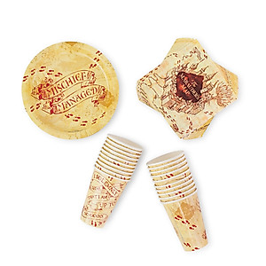 Silver Buffalo Harry Potter Mischief Managed Party Tableware, Paper Plates Cups Napkins Party Pack Set, 60 Piece,Yellow