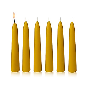 PARNOO 100% Natural Yellow Beeswax 5 Inch Tall Tapered Candles, 4 Hours Burn time - Pack of 12 (Dripless and Smokless)