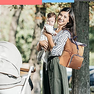 Ferskenciel Diaper Bag Backpack – Minimalist Multi Function Large Durable Stylish Travel Maternity Baby Girl Boy Nappy Bag with Stroller Straps, Insulated Bottle Pockets, Parents Pocket, Brown Grey