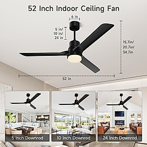 alescu Ceiling Fans with Lights and Remote,52”Black Indoor and Outdoor Ceiling Fan,Modern Ceiling Fans with Reversible DC Motor for Patio Living Room, Bedroom