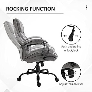 Vinsetto 500lbs Big and Tall Office Chair with Wide Seat, Ergonomic Executive Computer Chair with Adjustable Height, Swivel Wheels and Linen Finish, Light Grey