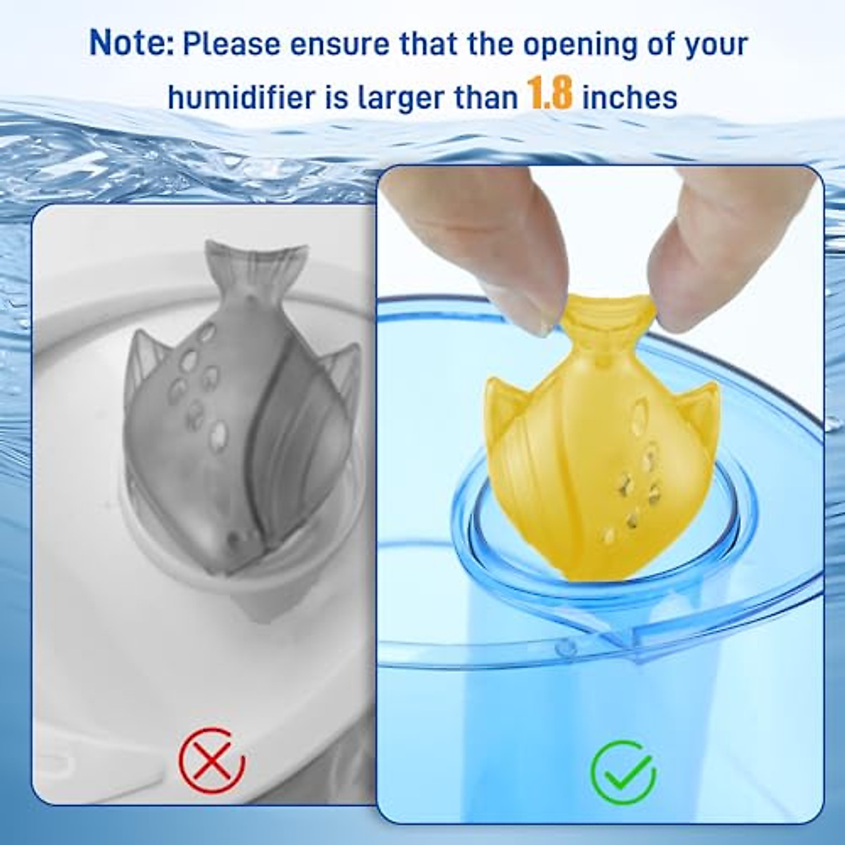 Funmit 6 Pack Universal Humidifier Cleaner Fish Compatible with Almost All Humidifiers and Fish Tanks, Purifies Water, Prevents Hard Water Build-Up, Reduces Scale, Yellow