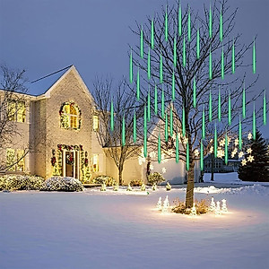 Meteor Shower Rain Light 80cm 8 Tubes 576 LED Waterproof Falling Rain Lights Snow Falling for Home Decor Wedding Garden, Green