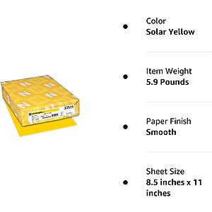 Neenah Wausau Paper 22531 Astrobrights Color Paper, 8.5” x 11”, 24 lb / 89 GSM, Solar Yellow, 500 Sheets