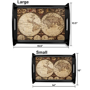 Vintage World Map Black Wooden Tray - Large