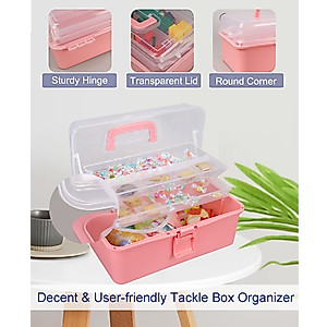 Eujqo Tackle Box Organizer Pink Craft Storage Organizers 3-layer Craft Box Medicine Box Sewing Box Hair Accessories Organizer for Girls Jewelry Box Makeup Organizer Small Plastic Tool Box with Handle