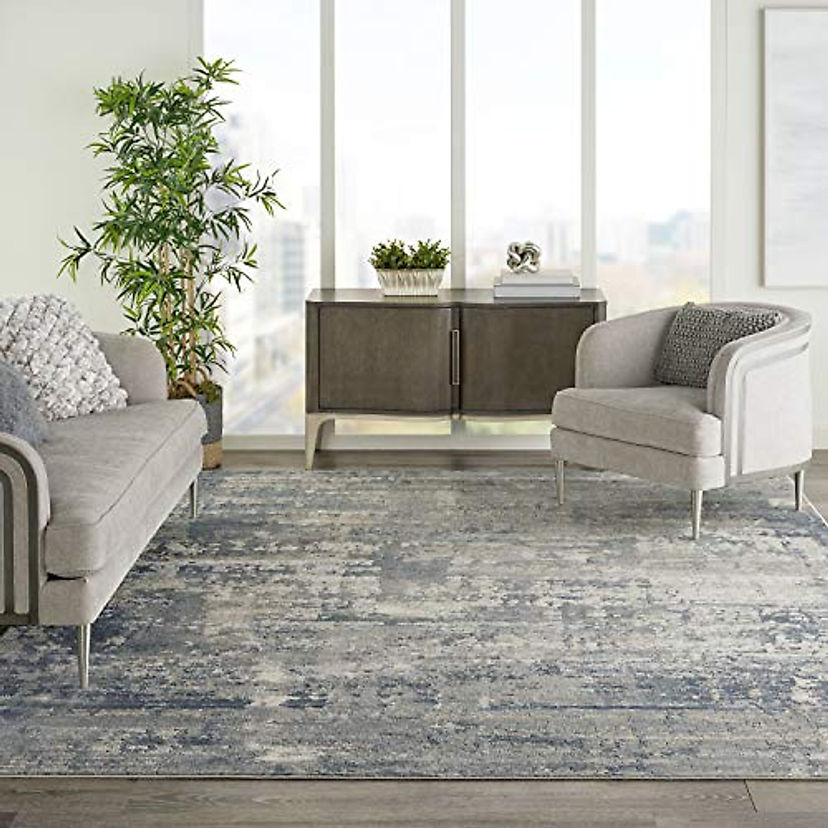 Nourison Concerto Abstract Grey/Beige 6'7" x 9'6" Area -Rug, Easy -Cleaning, Non Shedding, Bed Room, Living Room, Dining Room, Kitchen (6x9)