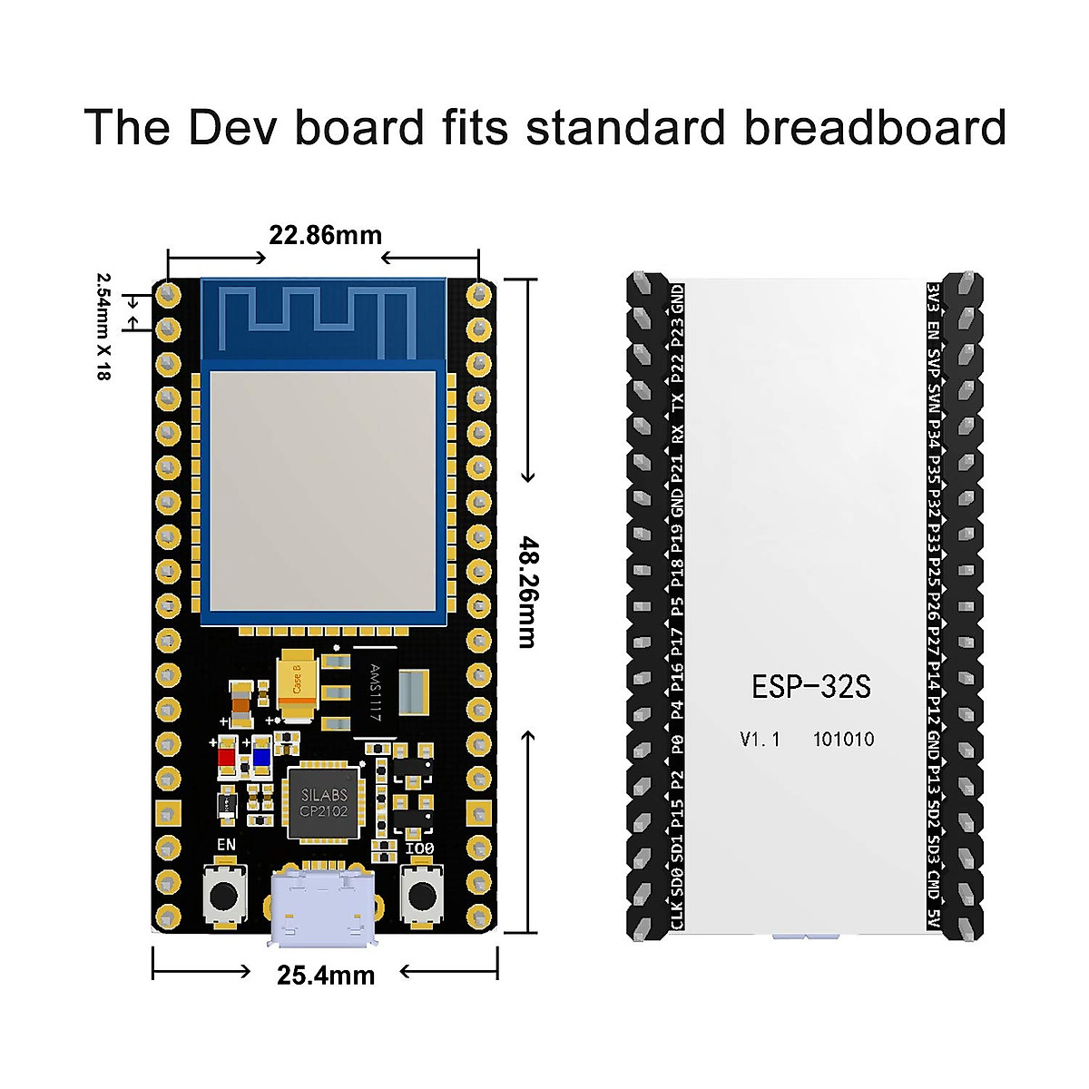 Aokin ESP32 ESP-32S NodeMCU-32S ESP-WROOM-32 Development Board 2.4 GHz WiFi and Bluetooth Dual Cores Microcontroller ESP-WROOM-32 Chip for Arduino NodeMCU, 2 Pcs