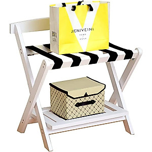 QQXX Suitcase Stand,Luggage Rack,Folding Luggage Racks with Storage Shelf,Luggage Stand Foldable Suitcase Racks Ideal for Guest Room,Bedroom,Hotel(23.6"*25.6", White)