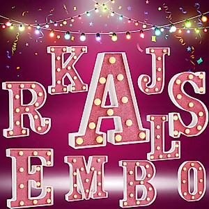 Light Up Pink Alphabet Marquee Letters Sign, Glitter LED Marquee letter Lights Sign Battery Powered for Night Light Girls Bedroom Birthday Gifts Wedding Pink Party Baby Shower Decorations, Pink L