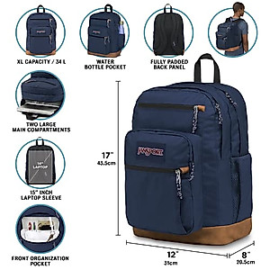 JanSport Backpack with 15-inch Laptop Sleeve, Navy - Large Computer Bag Rucksack with 2 Compartments, Ergonomic Straps - Bag for Men, Women