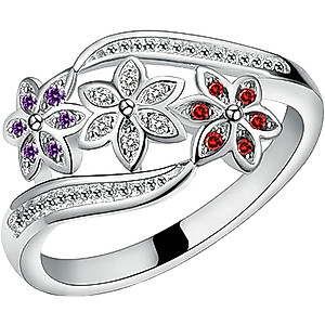 Exquisite Jewelry Ring Women's Cute Flowers 925 Sterling Silver Ring Charm Zircon Inlaid Party Jewelry Wedding Band Best Gifts for Love with Valentine's Day