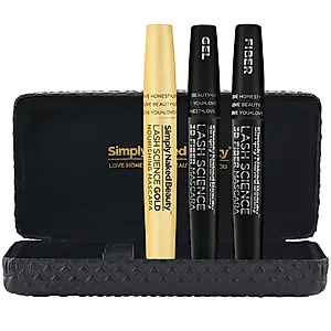3D Black Mascara for Volume & Length - Eyelash Growth Nourishing Base, Black Mascara Gel & Dry Fibers to create 3D Lengthening Effect. Non-Toxic & Cruelty Free by Simply Naked Beauty