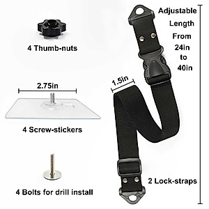 OeckuXIY 2 Pack Trash Can Lid Strap Locks, No Drill Garbage Can Latches, Adjustable Animals Proof Straps Use for Locking Outdoor Waste Bin, Recycling Container, Black