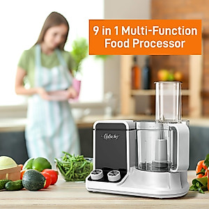 NutriChefKitchen Multipurpose 12 Cup Food Processor - Ultra Quiet 600 Watt Powered Electric & Vegetable Chopper w/Pre-set Speed Function for Easy Prep 6 Attachment Blades NCFP8.7, Black, White