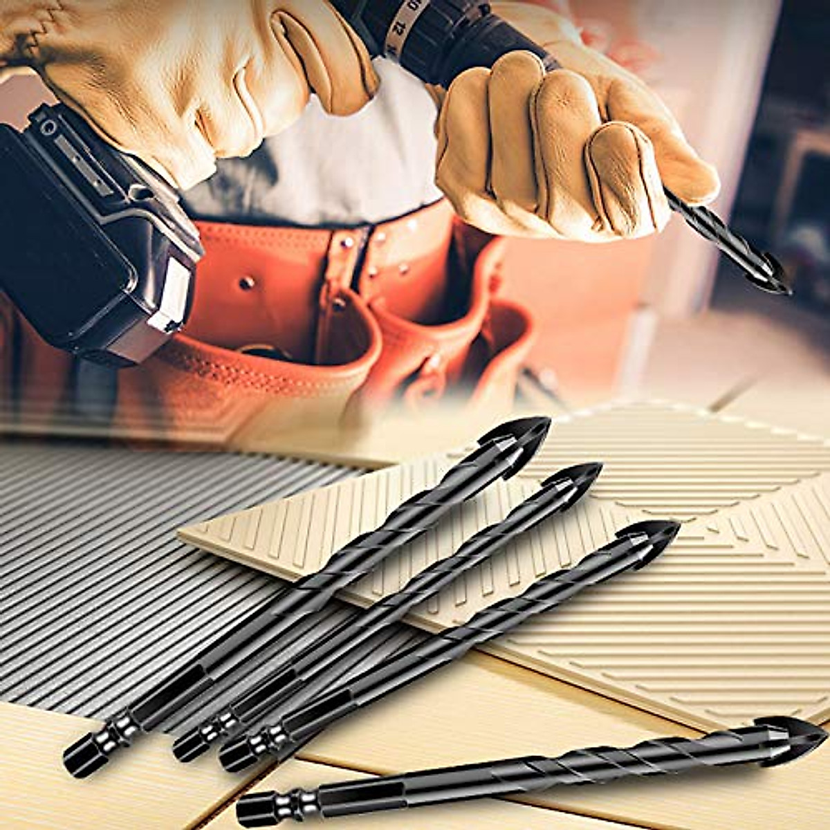 6PCS Ceramic Tile Drill Bits, JOERIC Masonry Drill Bits Set for Glass, Brick, Tile, Concrete, Plastic and Wood Tungsten Carbide Tip for Wall Mirror and Ceramic Tile with Size (5mm ~12mm).