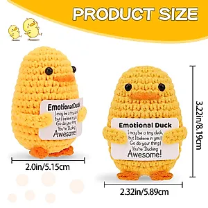 Hoedia Handmade Emotional Pickle Gift, Cucumber Crochet Doll Inspirational Gifts with Cards, Cute Knitted Funny Support Pickle Potato Friend Birthday (Emotional Duck)