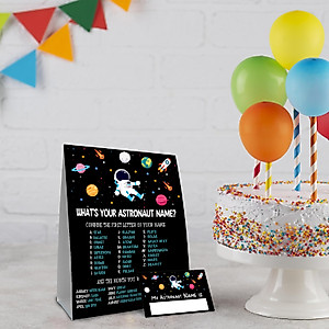 What is Your Astronaut Name Game, Game Sign and 30 Cards, Astronaut Birthday Party Sign for Boys and Girls, Holiday Activity, Kids Astronaut Activity Cards, Astronaut Activity Decoration Supplies