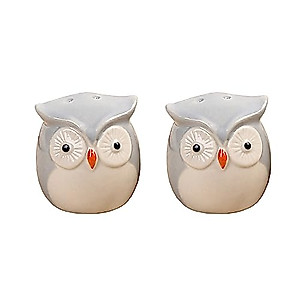 WAIT FLY Owl Shape Ceramic Salt and Pepper Shakers Home Kitchen Decoration-Gray-Set of 2