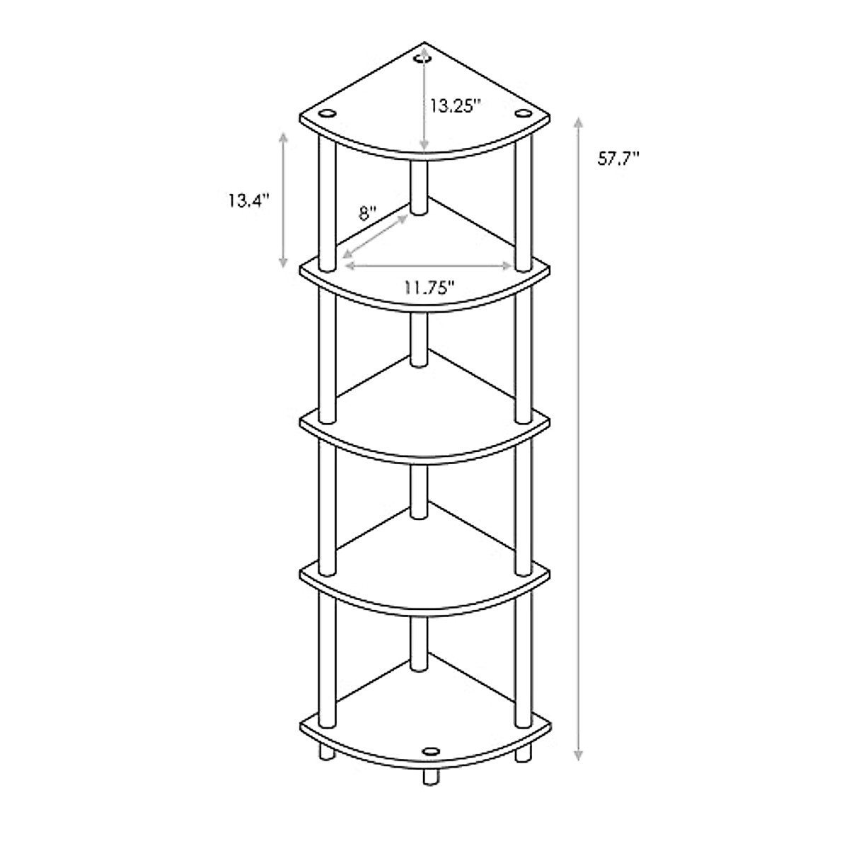 Turn-N-Tube 5 Tier Corner Display Rack Multipurpose Shelving Unit, Set of 2 (Color : Columbia Walnut/Black)