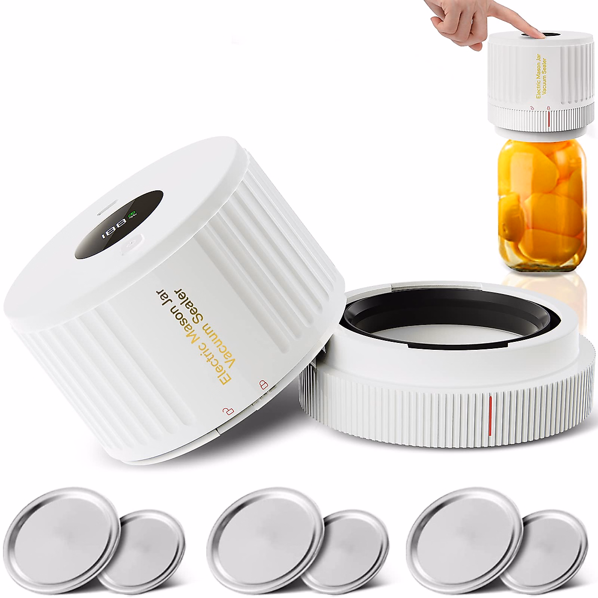 ATTIKBIZ Electric Mason Jar Vacuum Sealer, Compatible with Wide and Regular Mouth Mason Jars, Integration Vacuum Machine - White