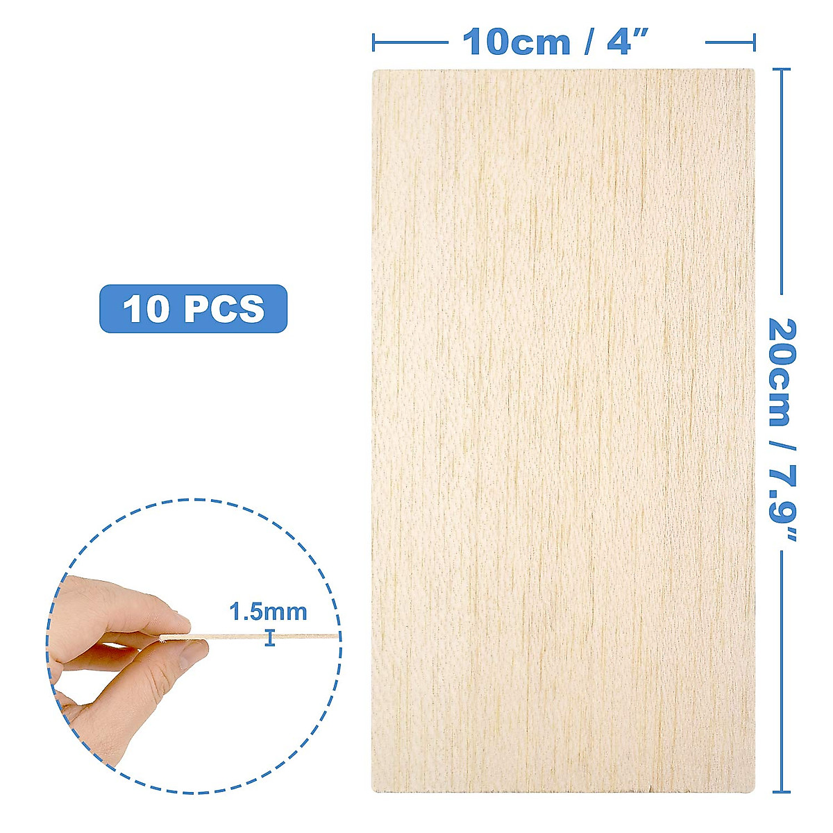 10 Pack Balsa Wood Sheets, Natural Unfinished Wood for House Aircraft Ship Boat DIY Wooden Plate Model, School Projects, Craft Project 100x200x1.5mm