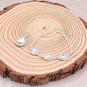 OTTFF Teardrop Jewelry Set for Bridal Bridesmaid,4 Sets Silver Plated Necklace Earrings Bracelet Set For Wedding Gift