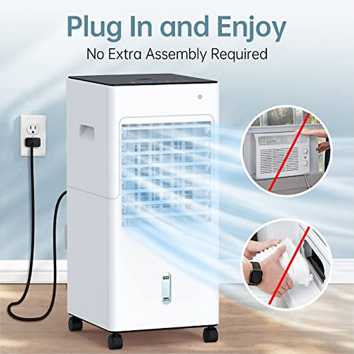 AGILLY 3-in-1 Evaporative Air Cooler, 3 Wind Speeds, 60°Oscillation Swamp Cooler, 12H Timer, Remote Control & LED Screen, Portable Air Conditioner Fan for Small Room Home & Office, White