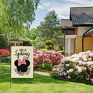 D1resion 4Pcs Seasonal Garden Flag Set Hello Spring Summer Fall Winter Cartoon Mouse Burlap Yard Flags Double Sided Print Vertical House Flag Autumn Decorations for Home Outdoor Lawn 12.4 X 18.1 In