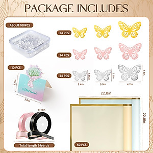 REAXYZNN 235 Pcs Bouquet Wrapping Paper Waterproof Flower Wrapping Paper for DIY Craft, Florist Supplies with Bouquet Pin Butterfly Decoration Ribbons Greeting Cards for Wedding Birthday Present (10 Colors)