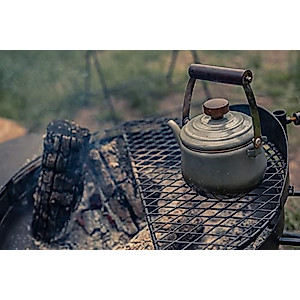 Barebones Enamel Teapot - Vintage Inspired Design - Baked Stainless Steel Rim - FSC Certified Natural Walnut handle Tea Kettle - 1.5 Liters, 6 Cups (Slate Gray)
