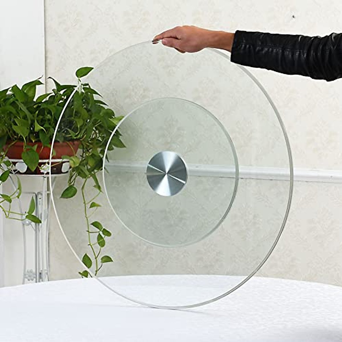 JHSDFOUIH Lazy Susan Turntable for Table, Round Tabletop Rotating Serving Tray, Transparent Table Top Circle Centerpiece, Thicken Explosion-Proof Tempered Glass, for Sharing Food Easier