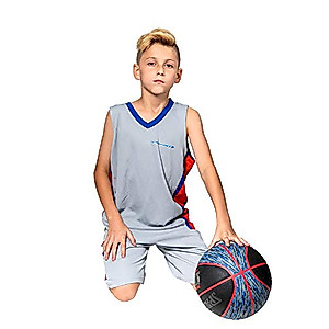 PAIRFORMANCE Boys Basketball Jerseys Shirt Sports Shirts and Athletic Shorts Set for Youth Kids Age 6-12 Team Uniforms -Bask-Grey-M