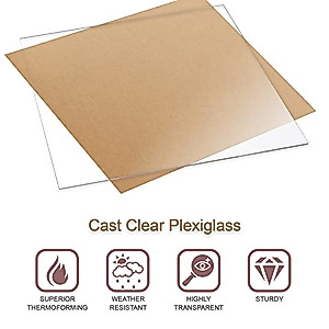 ALPOSUN Acrylic Sheet 12” x 12” x 1/8”, 2 Pack Clear Cast Plexiglass Sheets, Glass Alternative for DIY Display Projects, Sign, Stand, Photo Frames, Handcraft, Painting
