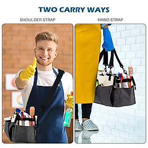 GudoInsole Large Wearable Cleaning Caddy Bag, Cleaning Supplies Organizer with 2 Foldable Dividers 2 Detachable Dividers Handle Shoulder and Waist Straps for Cleaners Housekeepers