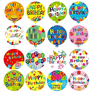 1000 PCS Adorable Balloon Shaped Happy Birthday Stickers in 16 Designs with Perforated Line Expanded Version (Each Measures 1.5" in Diameter)