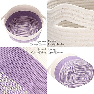 Sea Team Oval Large Cotton Rope Woven Storage Basket with Handles, White & Mottled Lavender, 16 x 13 inches