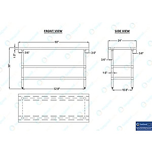 60" Long X 24" Deep Stainless Steel Work Table with 2 Shelves | Metal Food Prep Station | Commercial & Residential NSF Utility Table