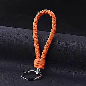 ocharzy Key Chains Handwoven Leather Keychain Simple Car Key Chain Accessories Keychain Gift for Men and Women (Pack of 1, Orange)